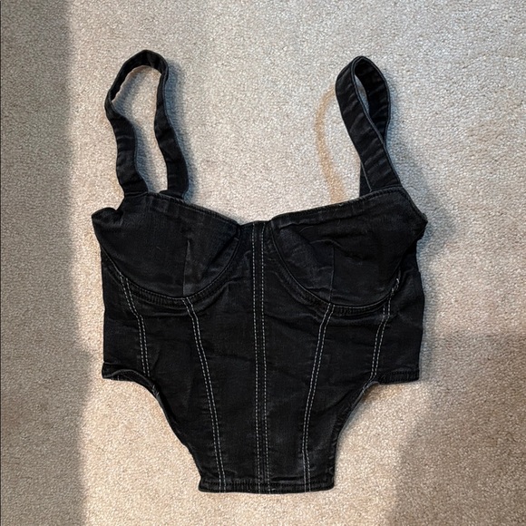 Zara | Tops | Zara Black Denim Corset S | Poshmark